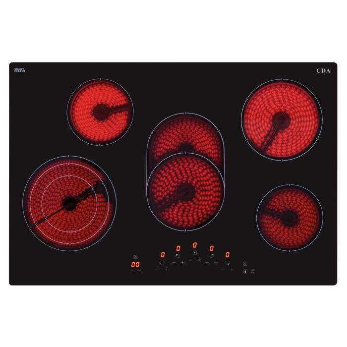 CDA HC7621FR 5 zone ceramic hob, Front touch control, 9 power levels ...